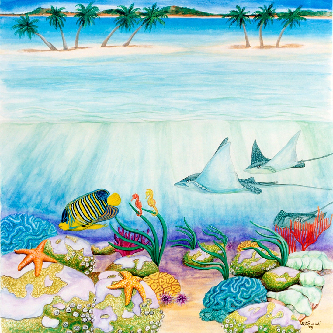 Eagle Ray Tropical Fish Print, Underwater Coral Reef Wall Decor ...