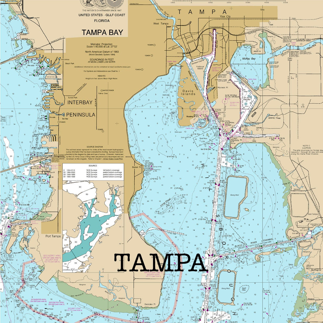 Tampa Bay, Map of Florida, Round or Square Coasters, Fisherman Gift ...