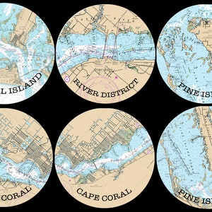 Cape Coral, Map of Florida, Round and Square Coasters, Florida Water ...