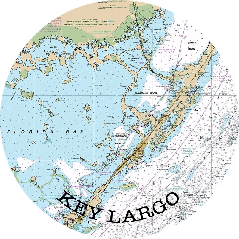 Key Largo, Map of Florida, Round or Square Coasters, Fisherman Gift ...
