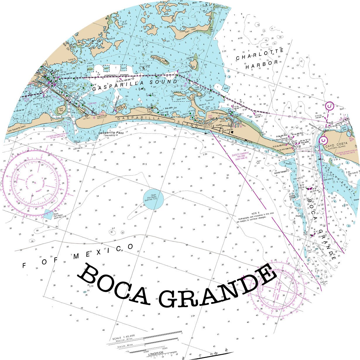 Boca Grande, Round and Square Coasters, Map of Florida, Fisherman Gift ...