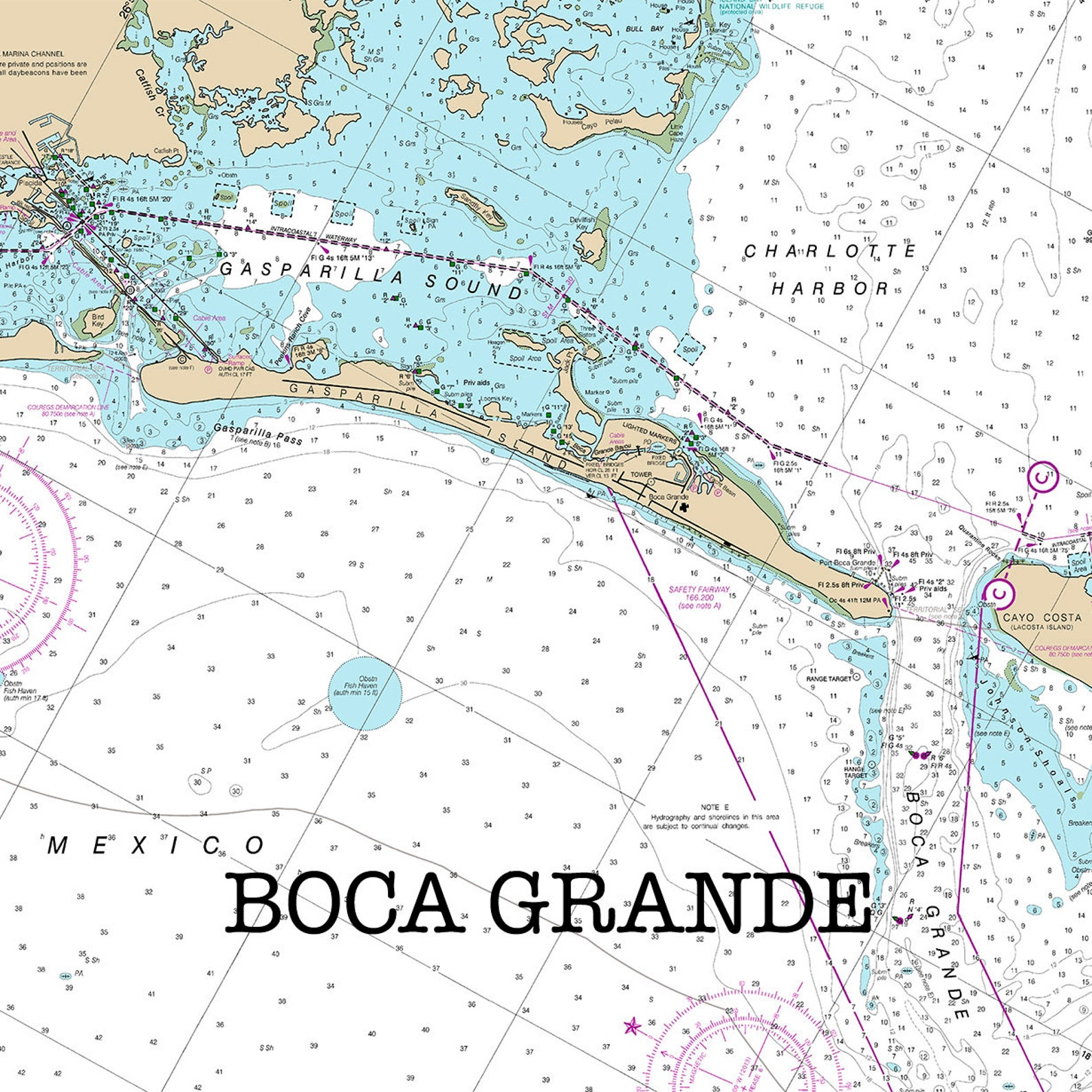 Boca Grande, Map of Florida, Round or Square Coasters, Fisherman Gift ...