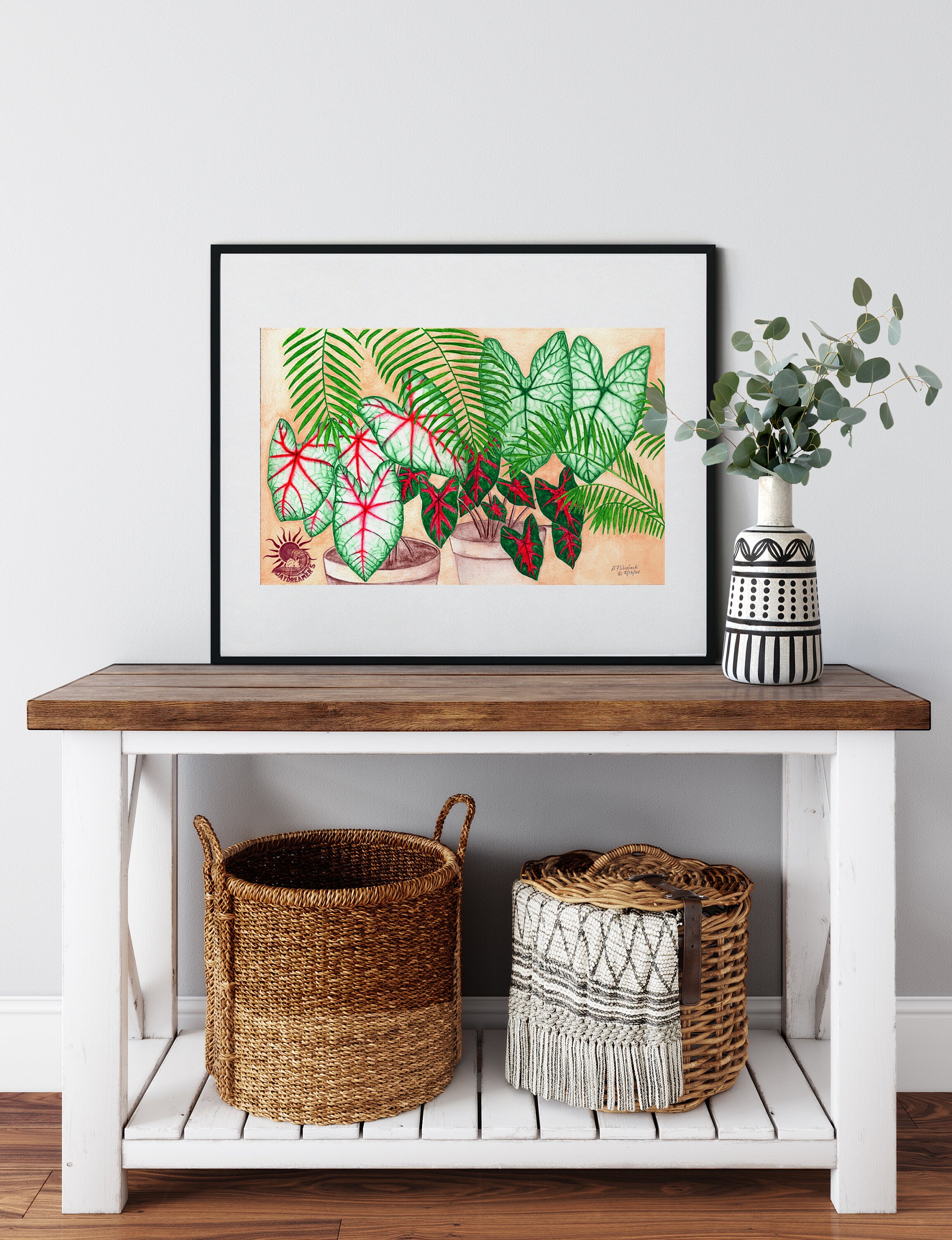 Caladium Art Print Botanical Prints Round or Square | Etsy