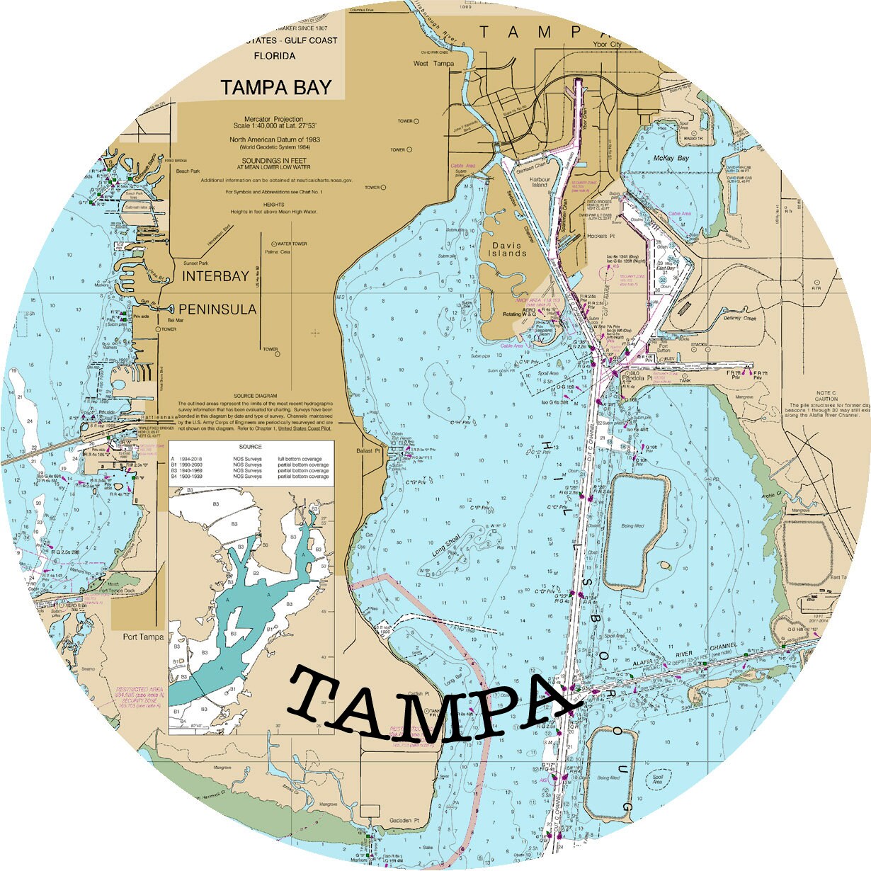 Tampa Bay, Map of Florida, Round or Square Coasters, Fisherman Gift ...