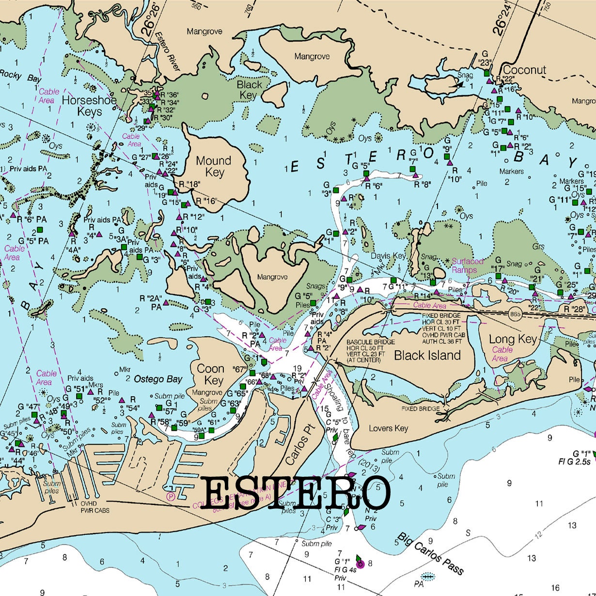Estero Florida, Map of Florida, Florida Water, Round or Square Coasters ...