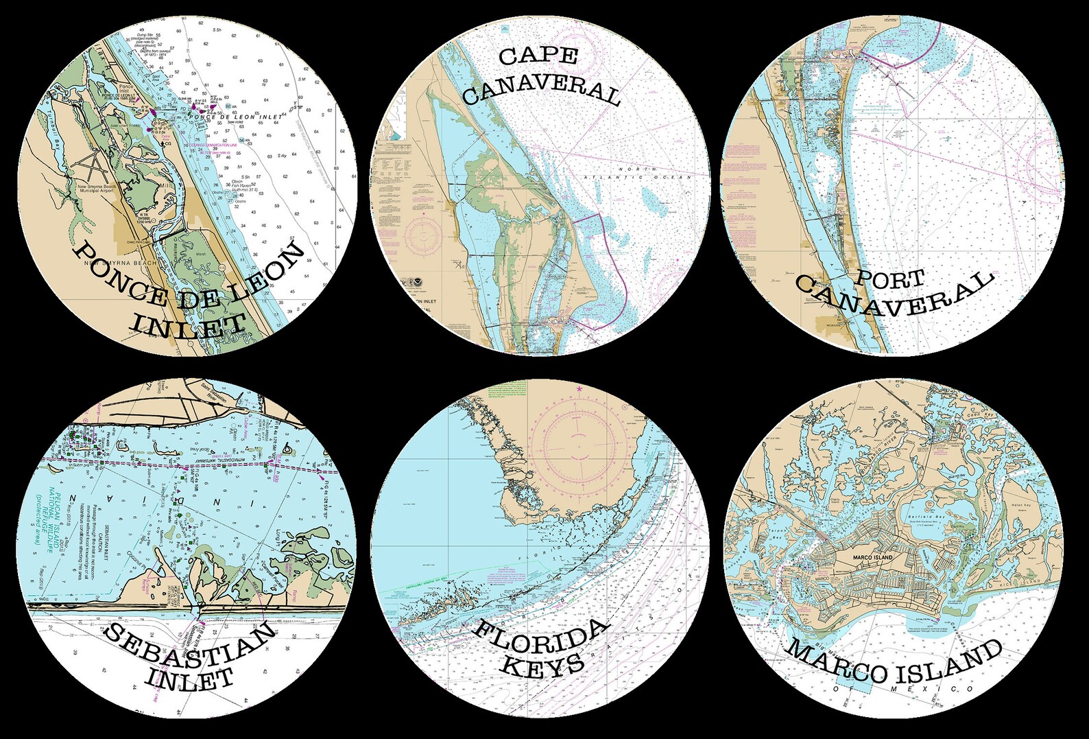 Cape Canaveral, Map of Florida, Round or Square Coasters, Fisherman ...