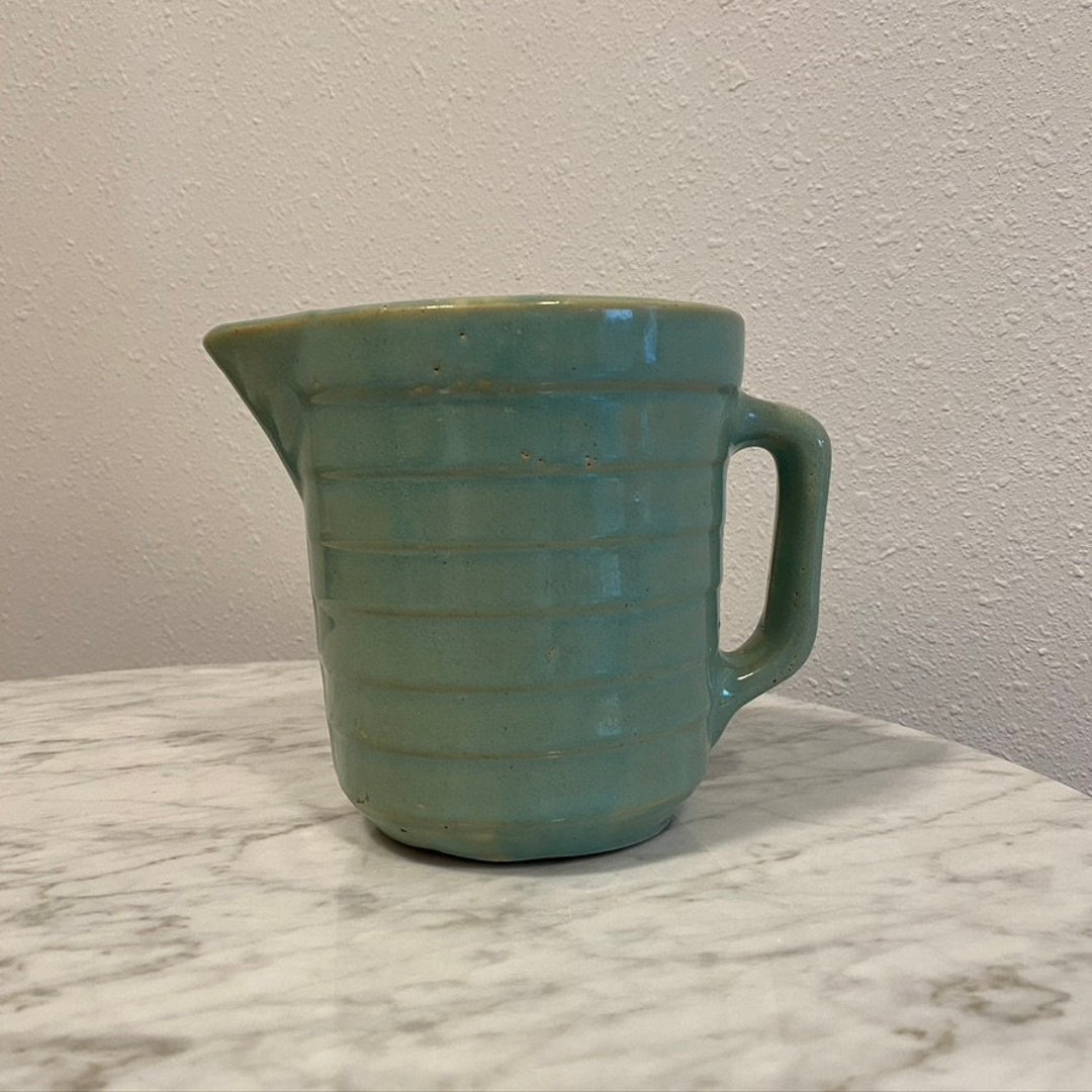 Vintage USA Pottery Green Ringed Batter Pitcher Circa 1930-1940 - Etsy