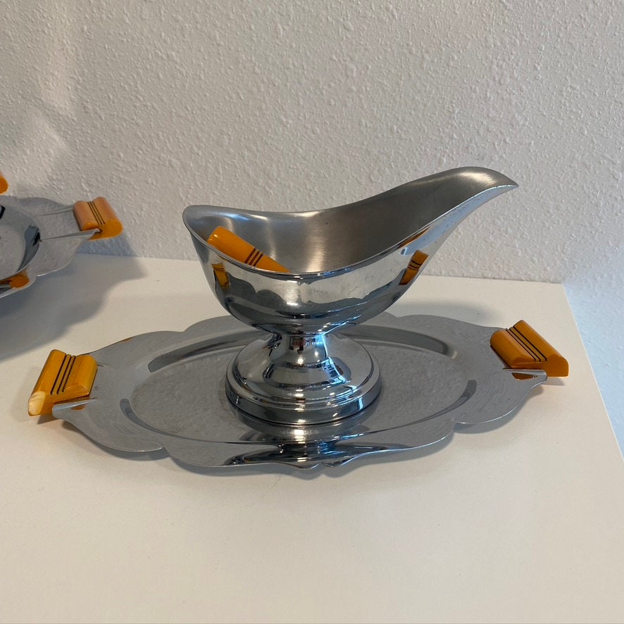 Vintage Keystone Wear Chrome Plated Dinner Service Set With Bakelite ...