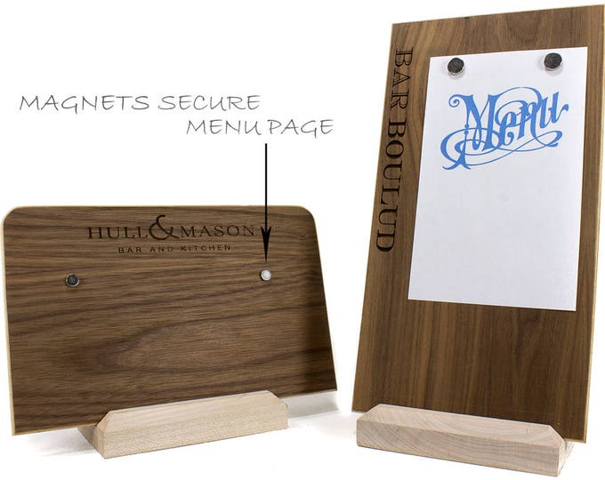 Custom Wood, Menu Display Board With Laser Engraved Logo and Base, Self ...