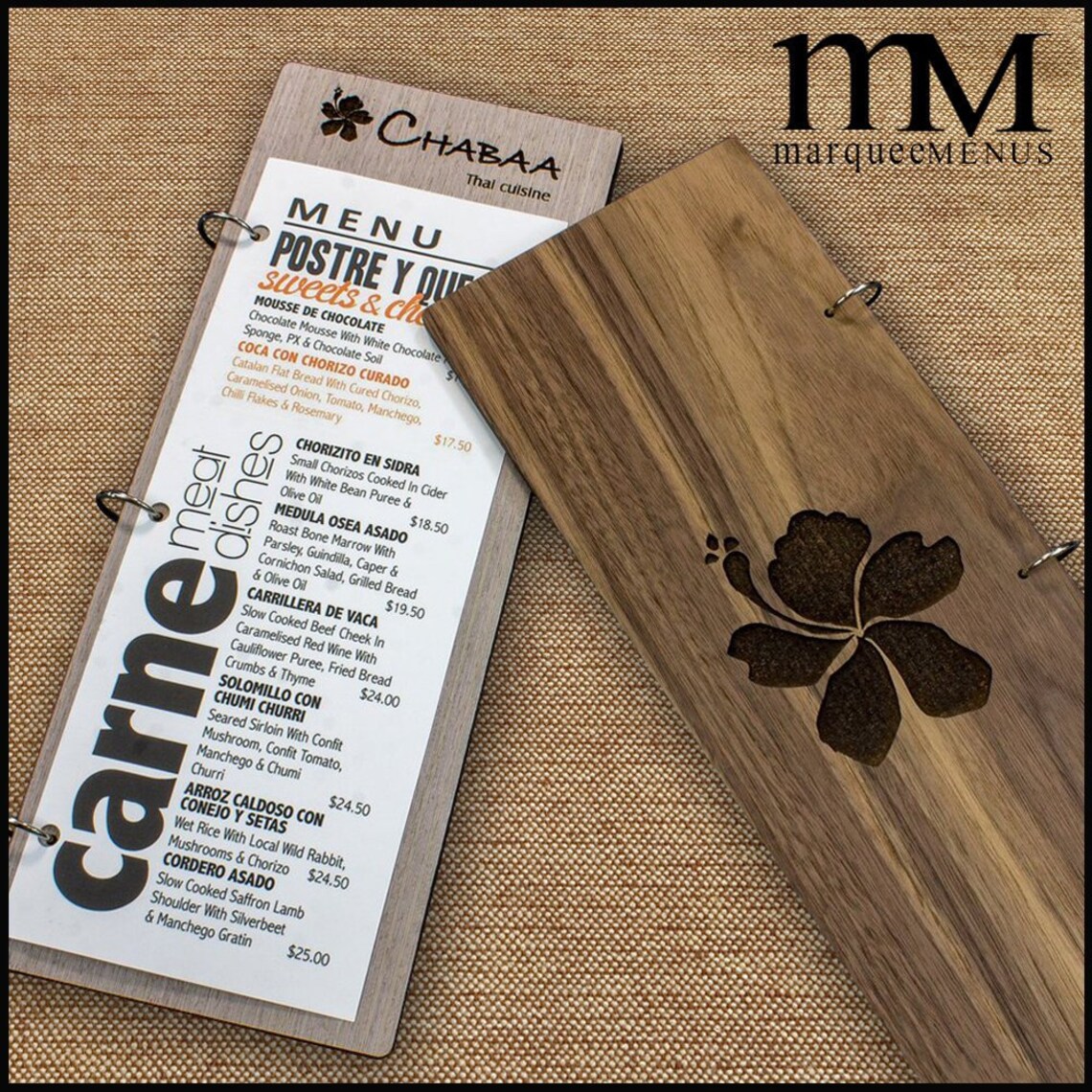 Custom Menu Holder With Loose Leaf Rings snap Rings FREE LASER ...