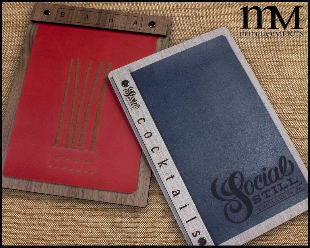 Custom Menu Holder With Screw Post Header and Leather Cover free Laser ...