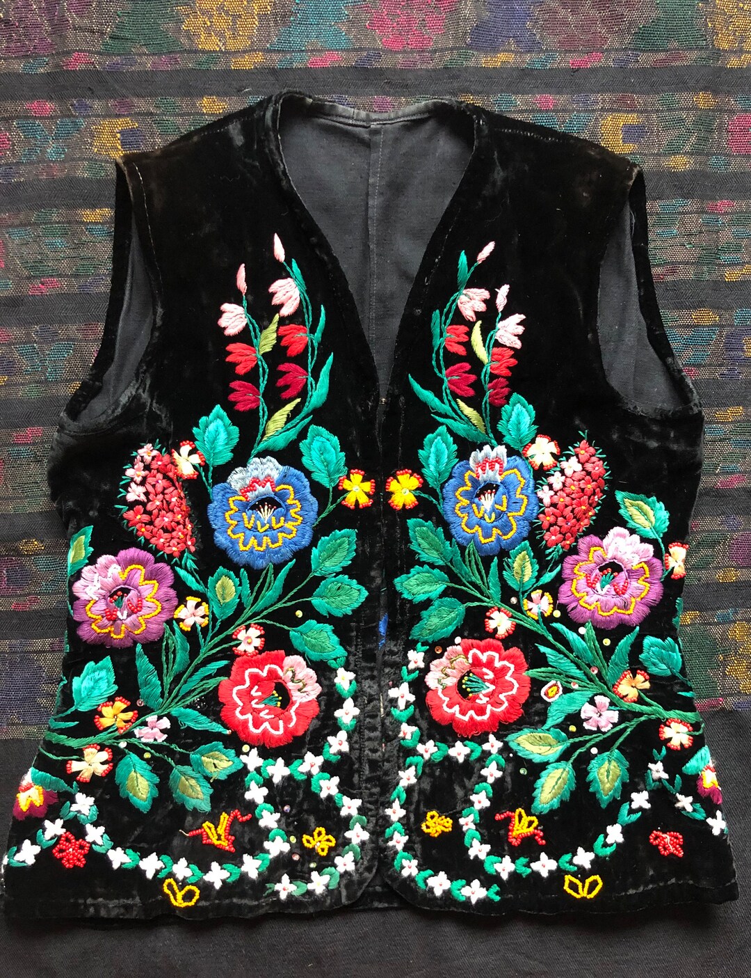 Rare Ukrainian National Embroidered Vest Vintage 1930-50 S-M Boiki ...