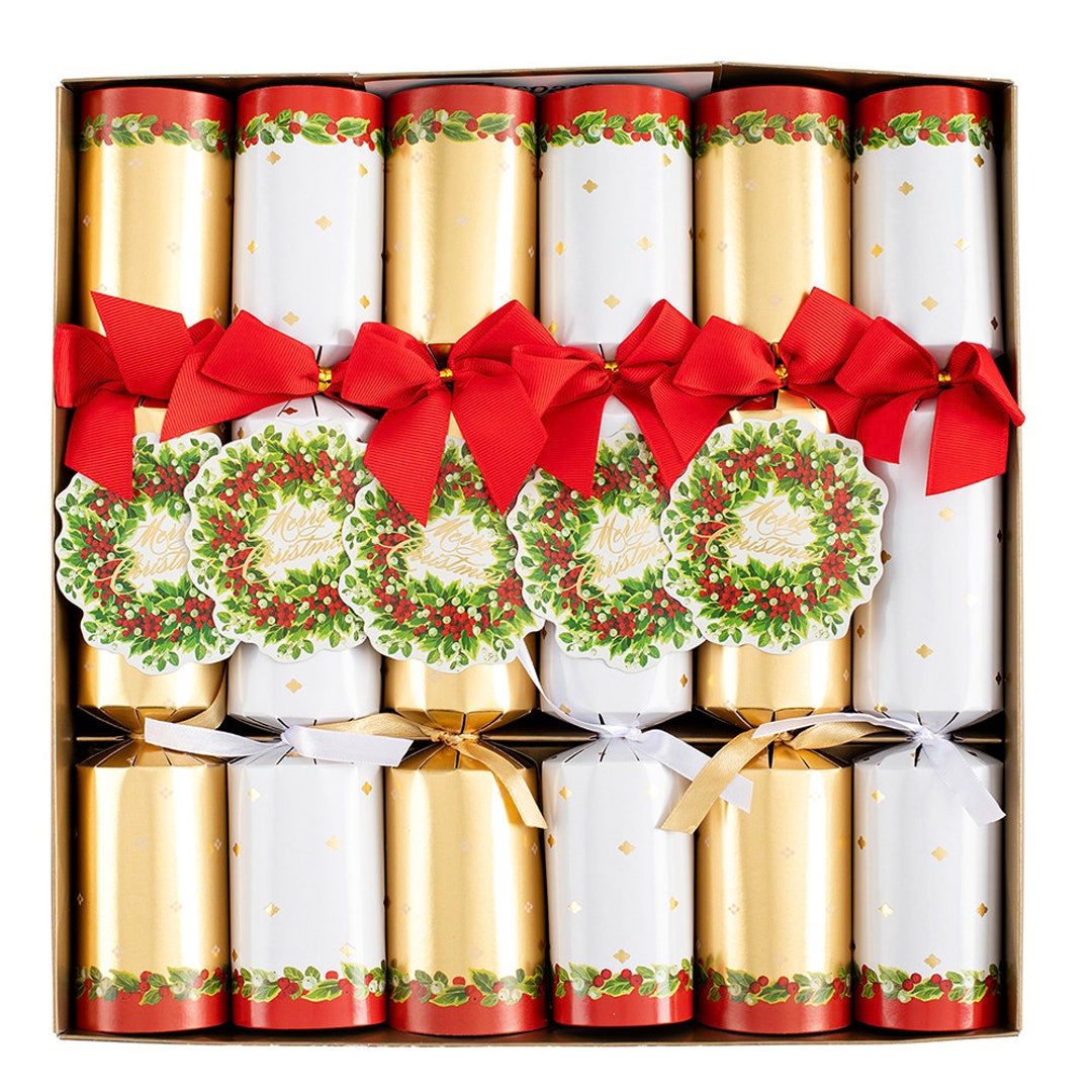 Caspari Holly and Berry Wreath Red Ribbon 6 X 12 Inch Christmas ...