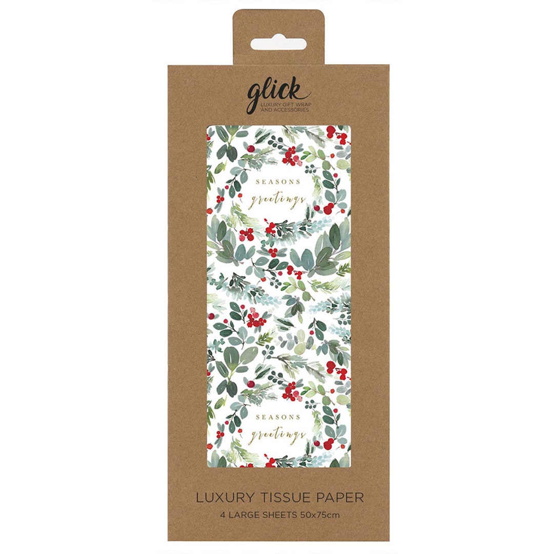 Christmas Foliage White Glick Tissue Wrapping Paper 4 Sheets 50 X 75 Cm ...