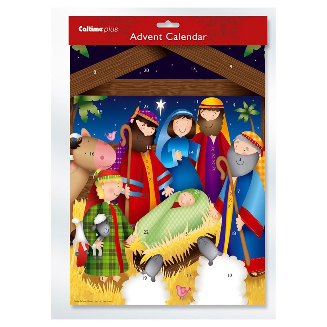 Cartoon Nativity Religious Text Advent Calendar 27 X 37 Cm Caltime With ...