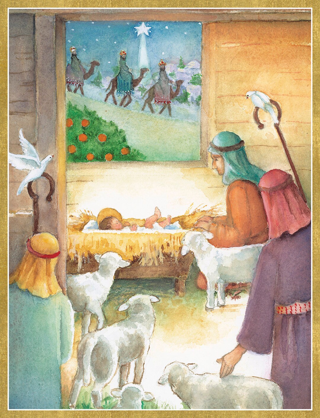 Creche Nativity Caspari Christmas Cards 118mm X 153mm 5 in a Pack With ...