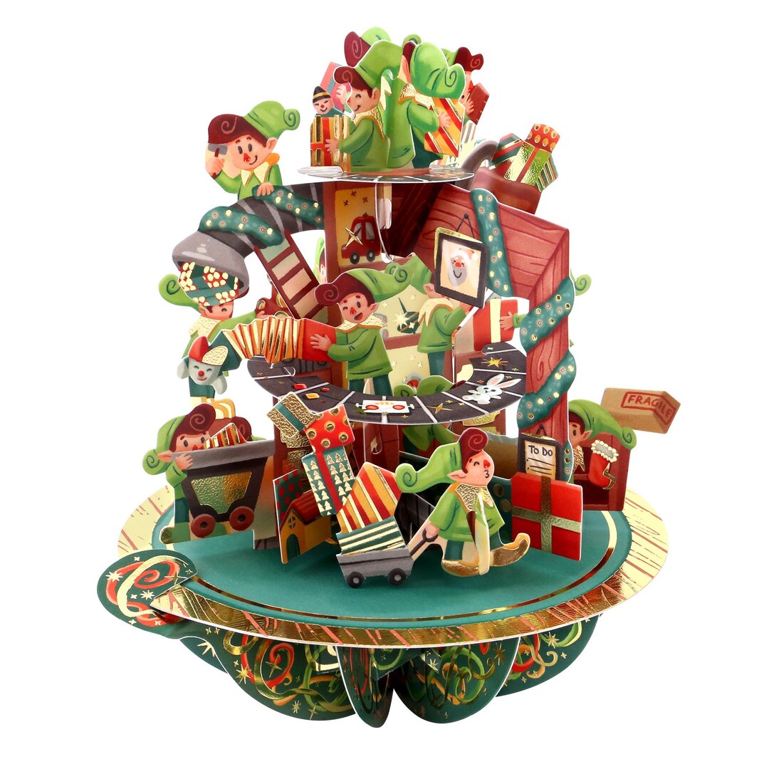 Santa's Workshop - 3D Pop up Pirouettes Christmas Card 18 X 17 X 14cm ...