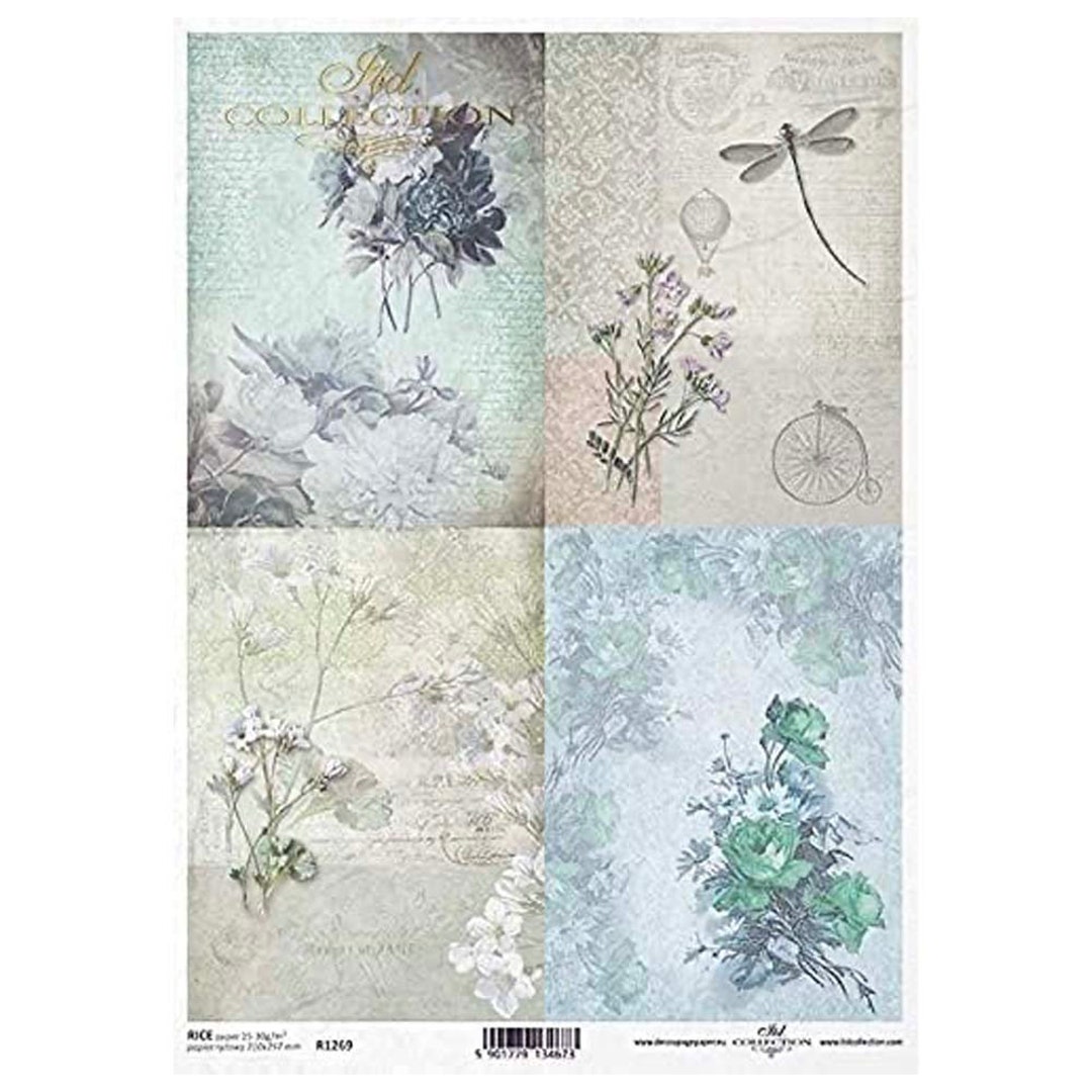 4 Pastel Scenes With Flowers Rice Paper ITD A4 Rice Paper Mulberry ...