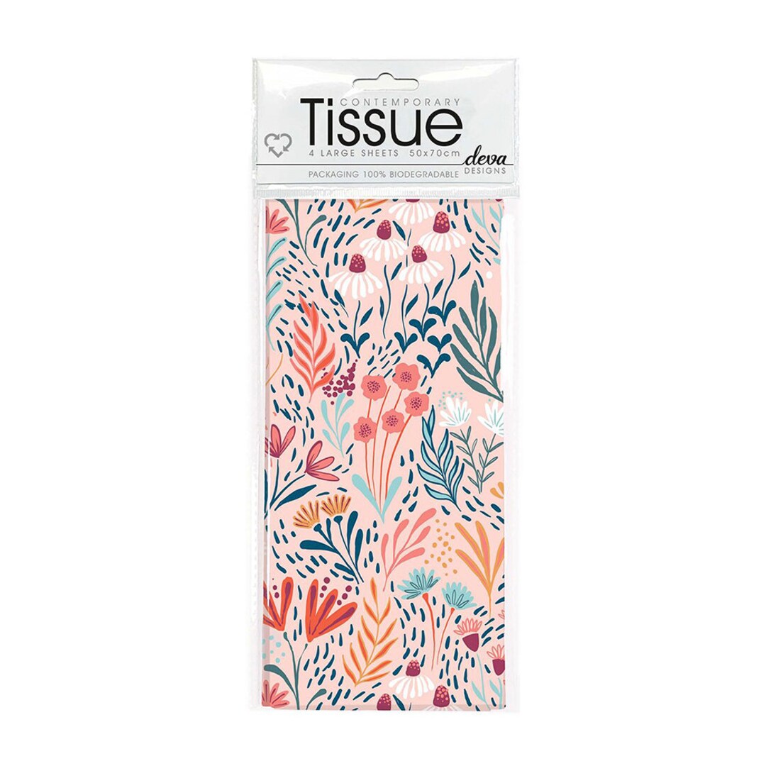 Boho Coral Floral Deva 4 Sheets of Printed Tissue Wrapping Paper 50 X ...