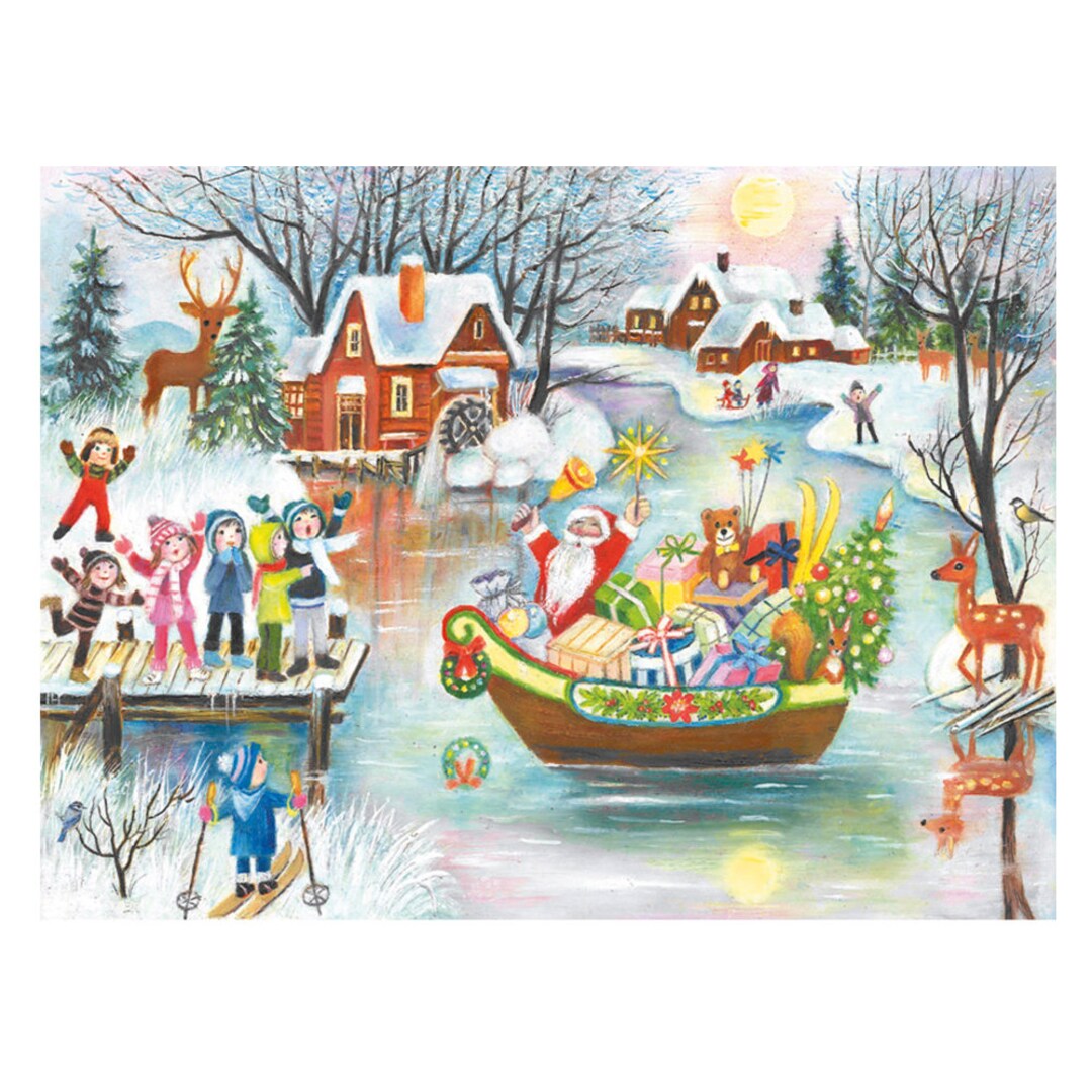 Santa on Boat on Lake Richard Sellmer 355 X 265mm Glitter & Translucent ...