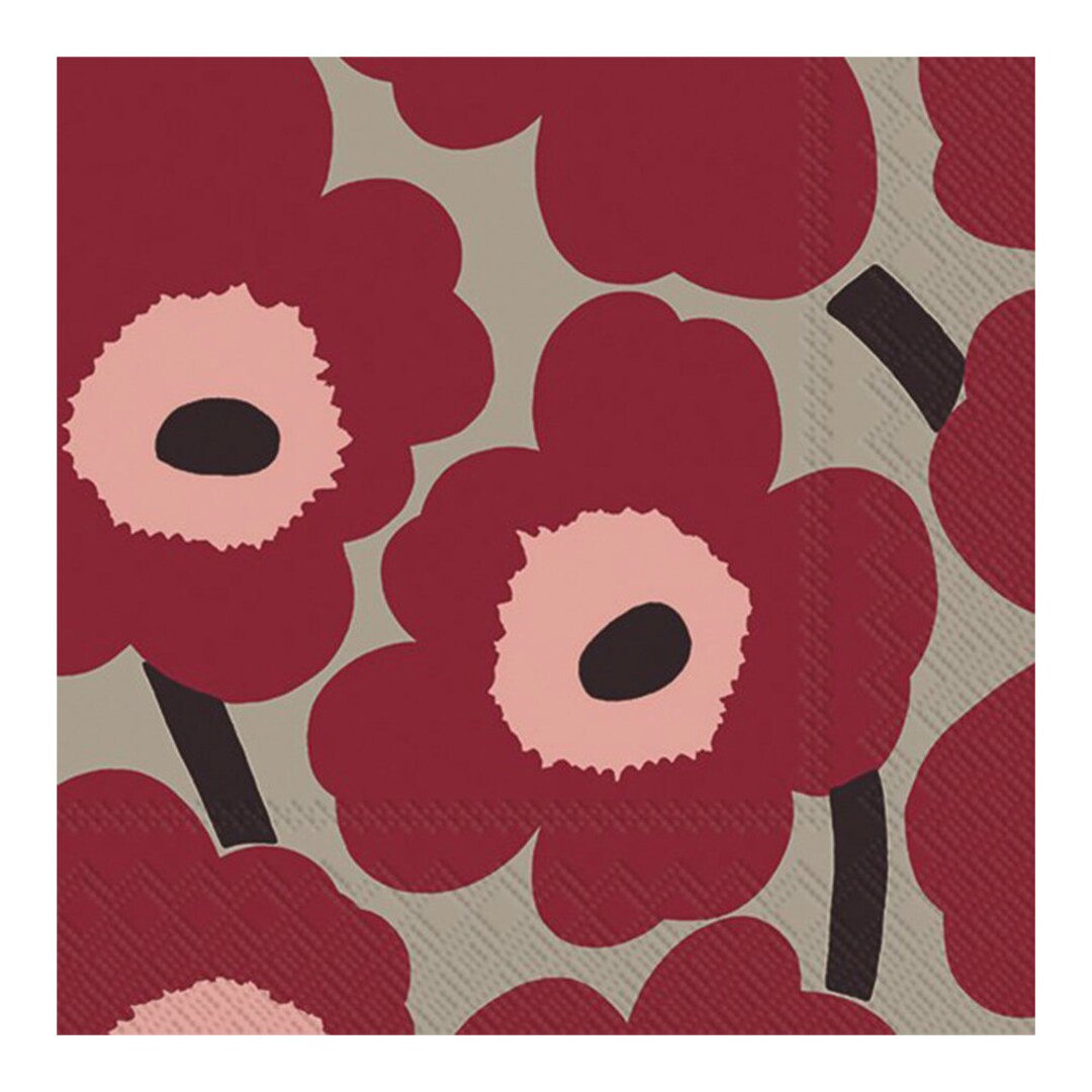 Marimekko UNIKKO Red Linen Flowers Paper Table Napkins 33 Cm Square 3 ...