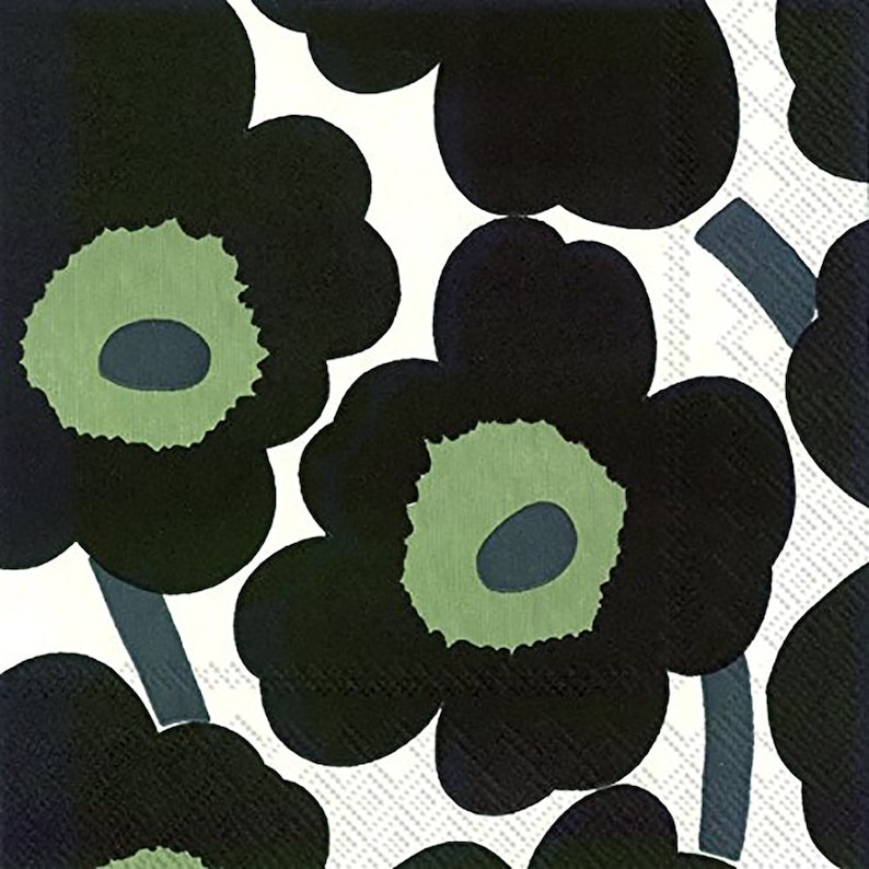 Marimekko UNIKKO White Black Flowers Paper Table Napkins 33 Cm Square 3 ...