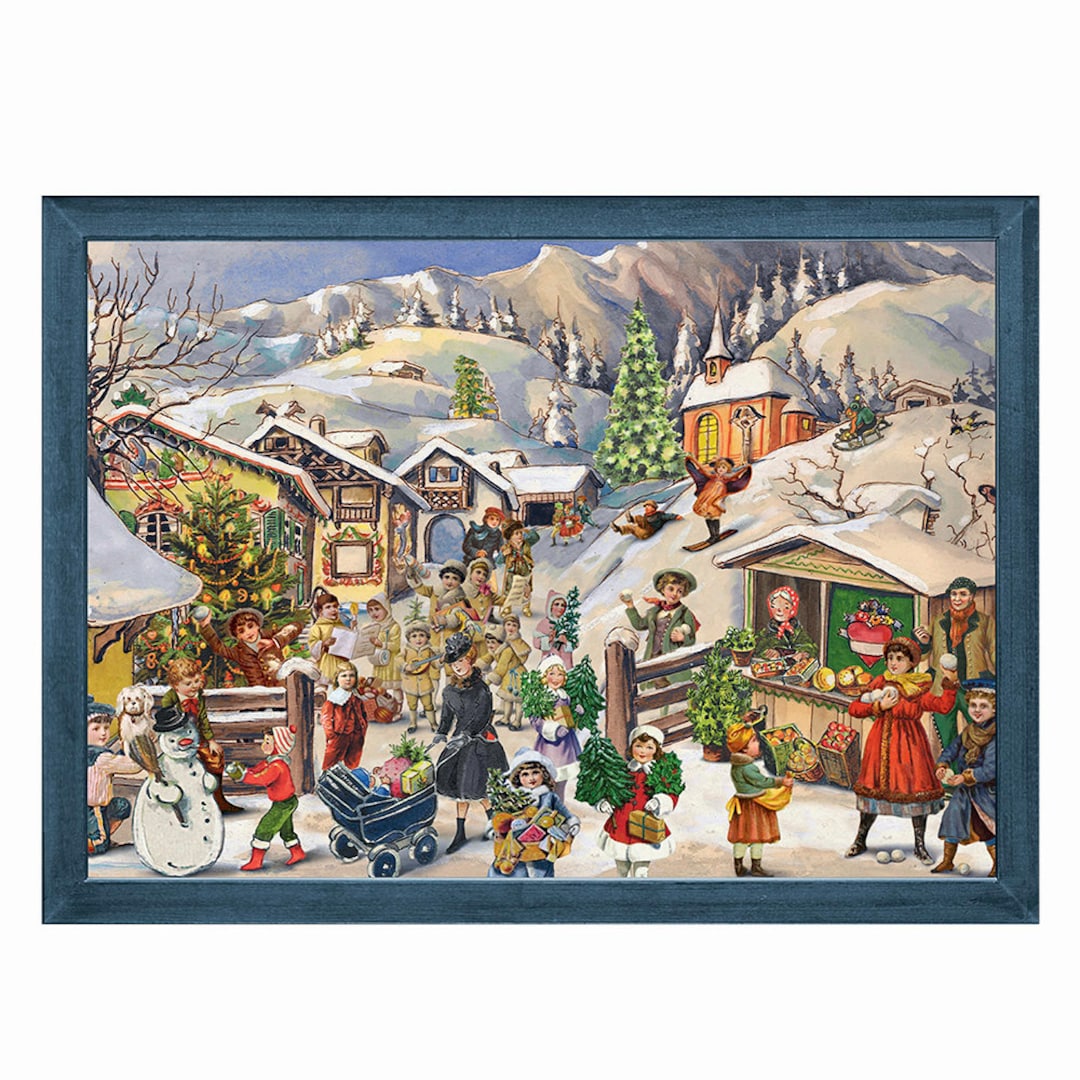 Victorian Snowscene Village in the Snow Richard Sellmer 355 X 265mm Glitter & Translucent ...