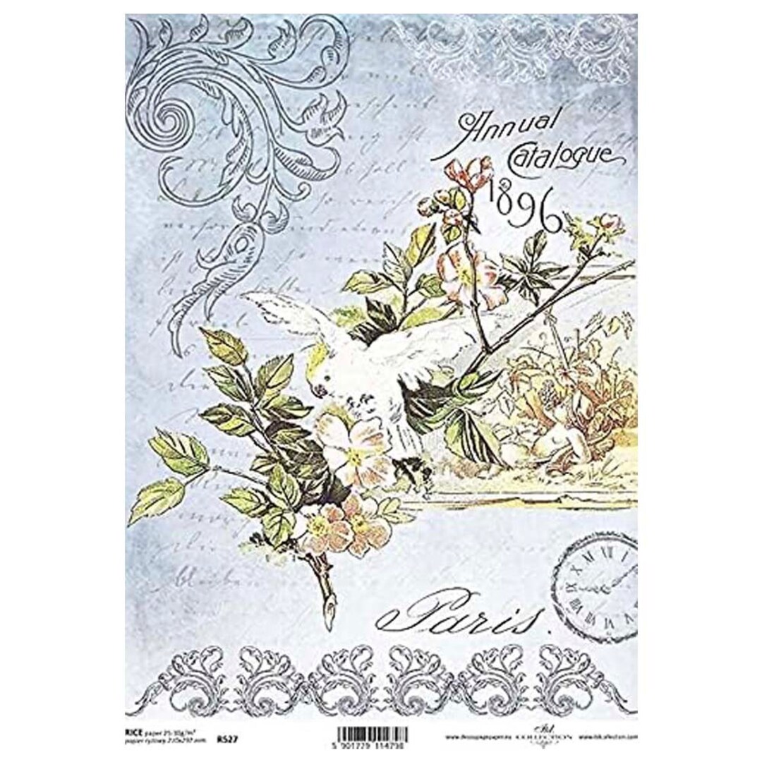 White Parrot With Flowers and Paris Inscription Rice Paper ITD A4 Rice ...
