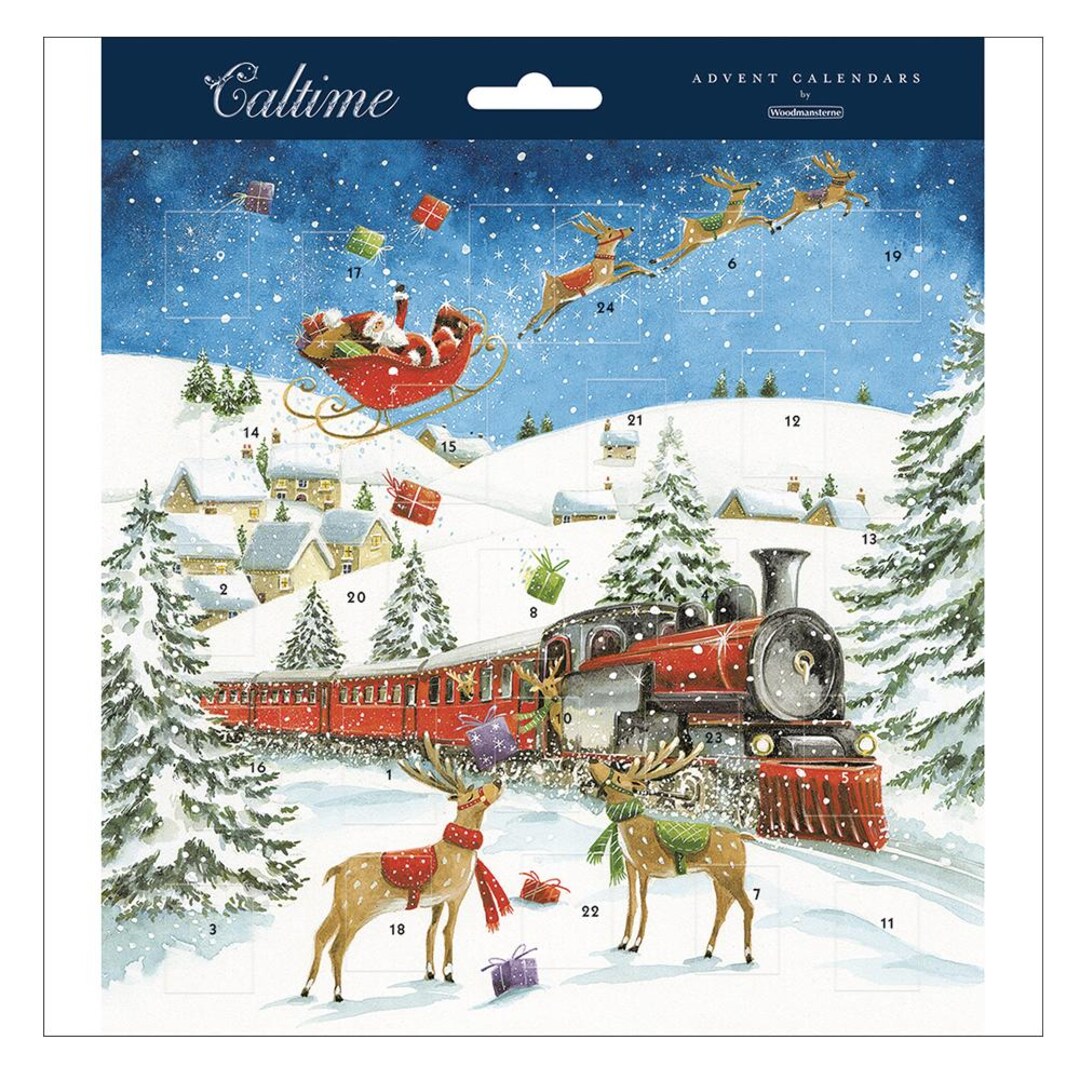 Train Christmas Eve Santa and Animals Caltime Traditional Flat Advent ...