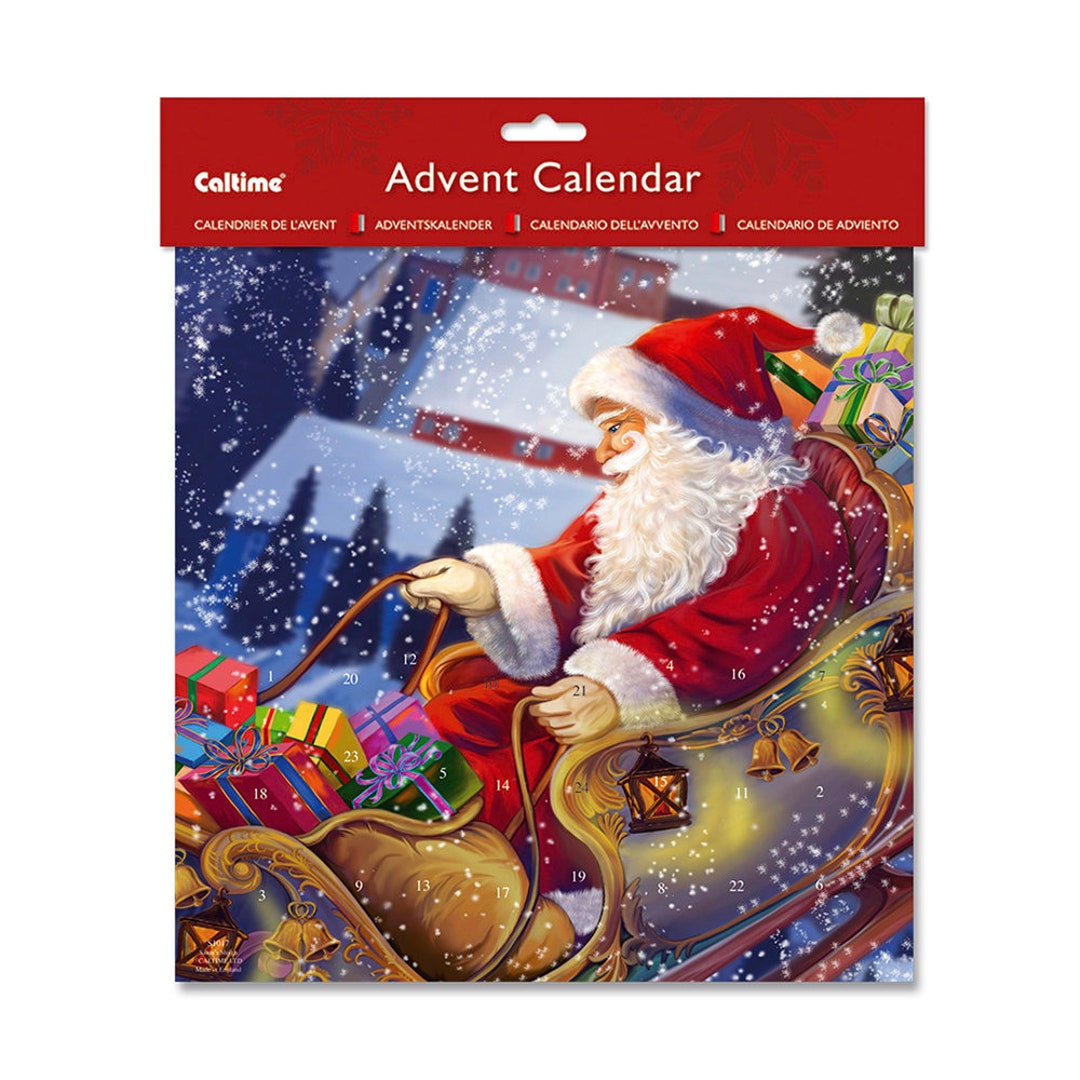 Santa Sleigh Advent Calendar 28 X 28 Cm Caltime With 24 Doors to Open ...