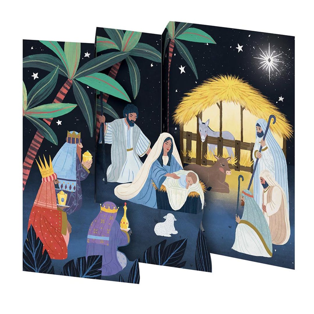 Away in a Manger Tri Fold Christmas Card 5 Pack 90 X 140 Mm With ...