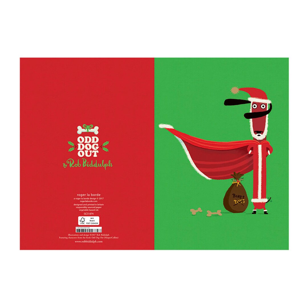 Odd Santa Dog Christmas Card Gold Foil + Env 170 Mm X 120 Mm Roger La ...