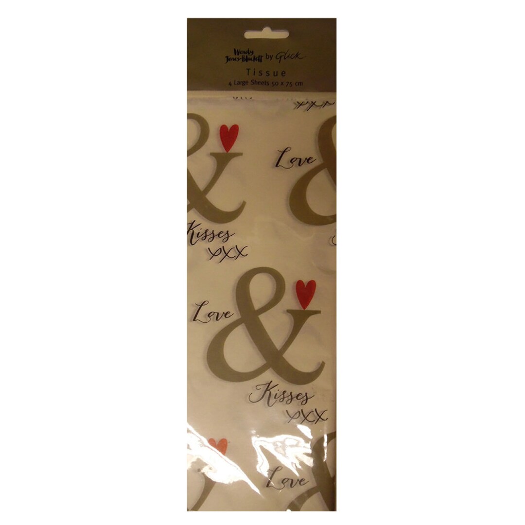 Love and Kisses on White Glick Tissue Wrapping Paper 4 Sheets 50 X 75 ...
