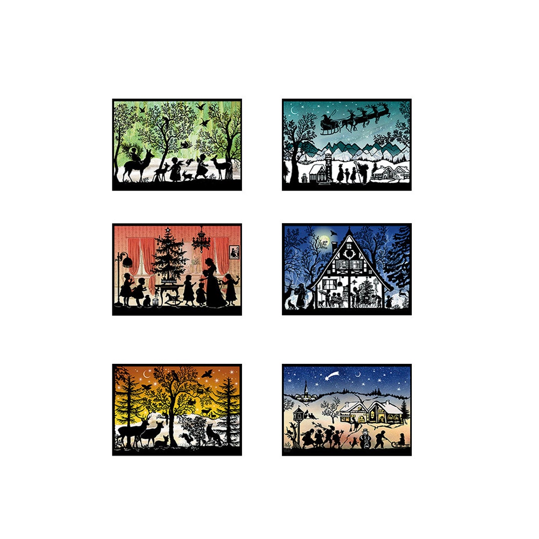 Miniature Christmas Scene Silhouettes Advent Calendar Cards Design by ...