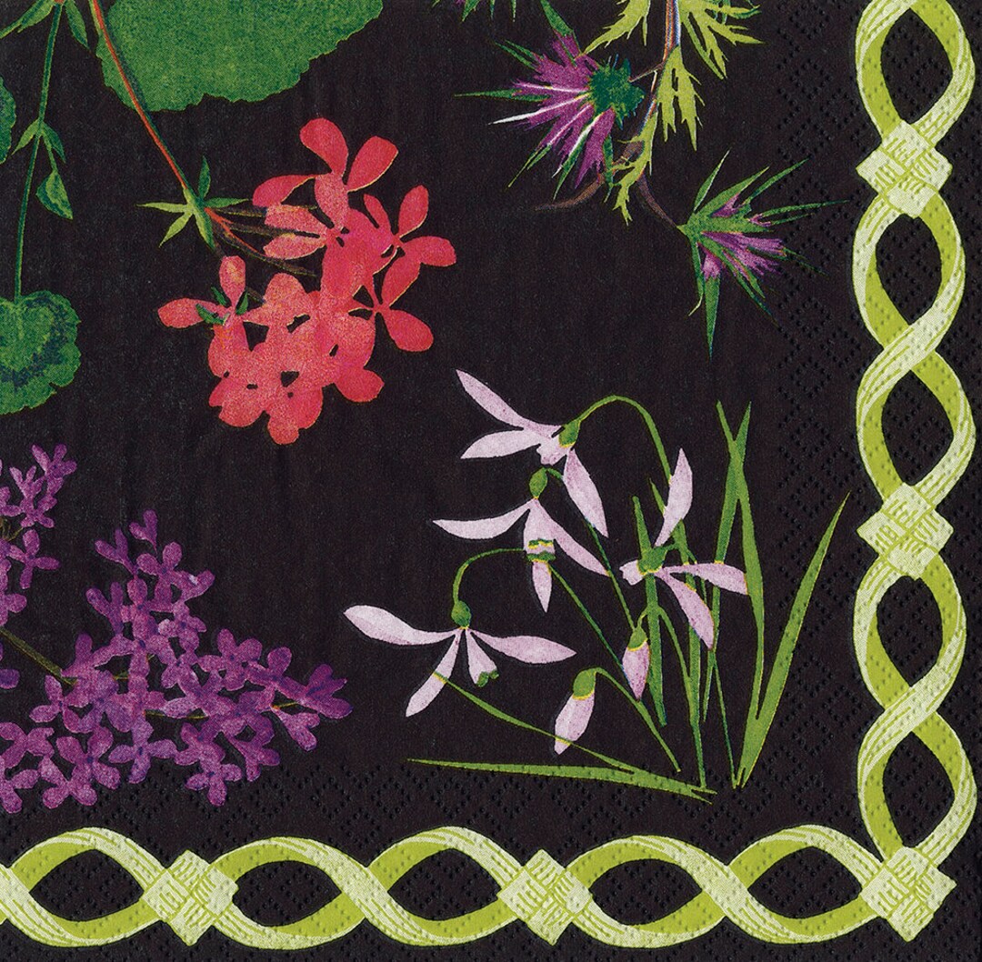 Caspari Black Mary Delany Flower Floral Paper Table Napkins 33 Cm ...