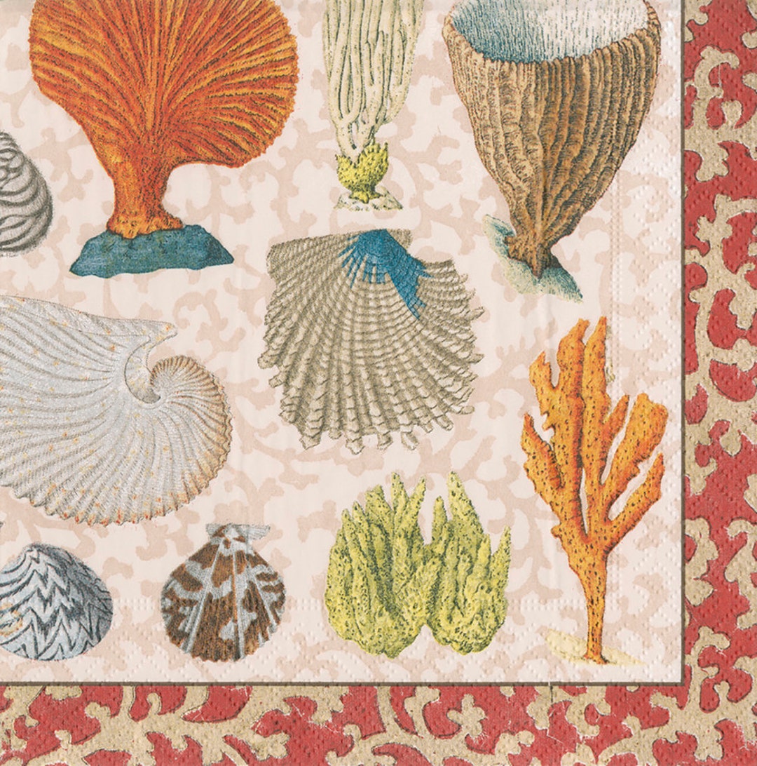 Caspari Coastal Curiosities Shells Beach Paper Table Napkins 33 Cm ...
