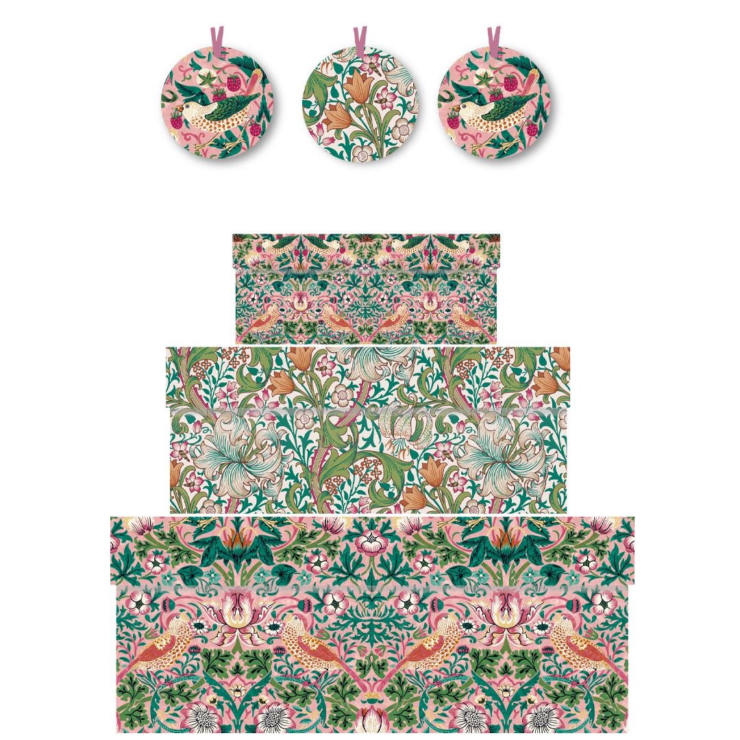 William Morris Strawberry Thief Blush Nest of 3 Luxury Cardboard ...