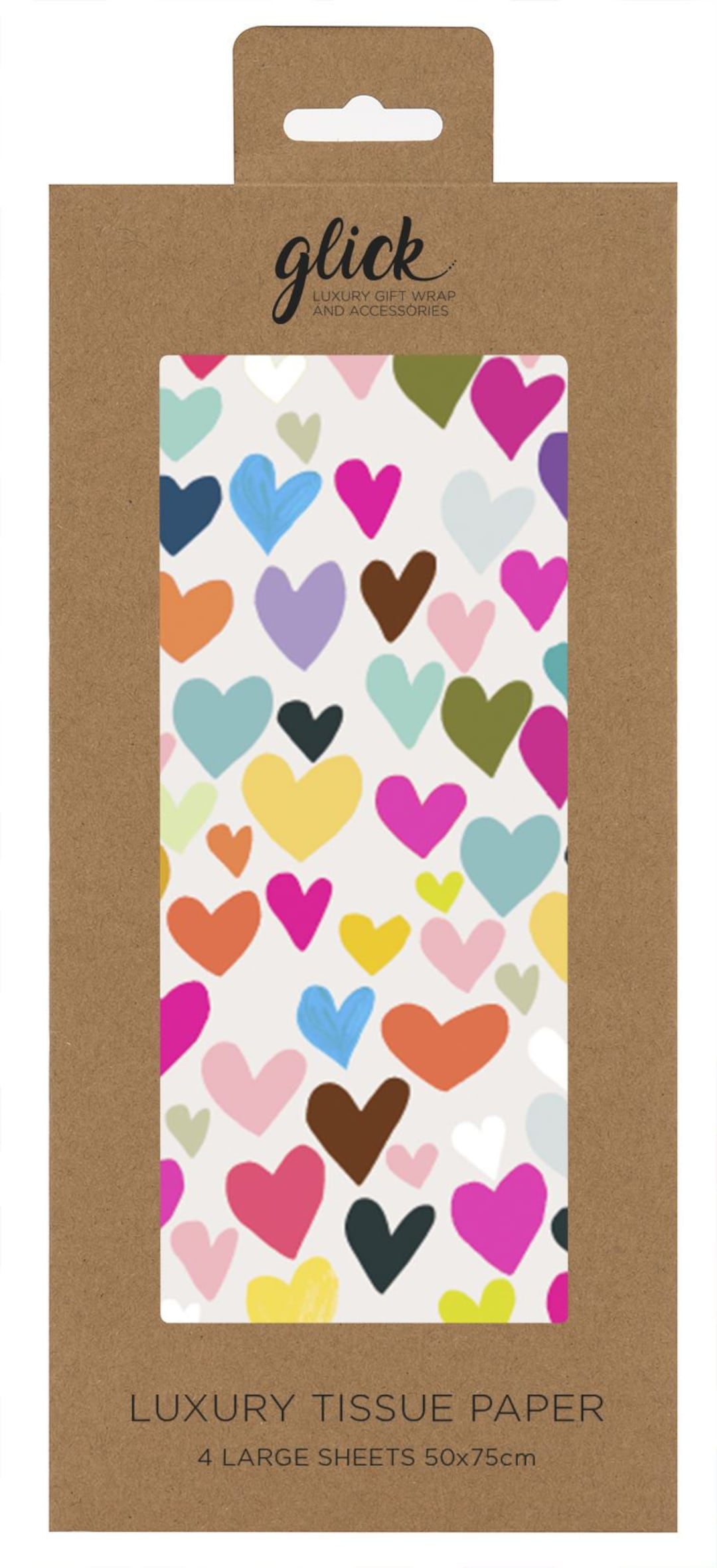 Besotted Colourful Hearts Glick Tissue Wrapping Paper 4 Sheets 50 X 75 ...