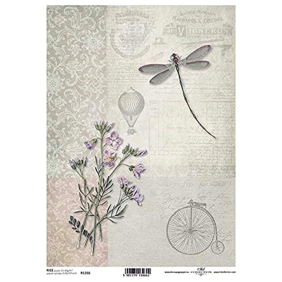 Dragonfly With Purple Flowers, Penny Farthing, Hot Air Balloon Rice ...