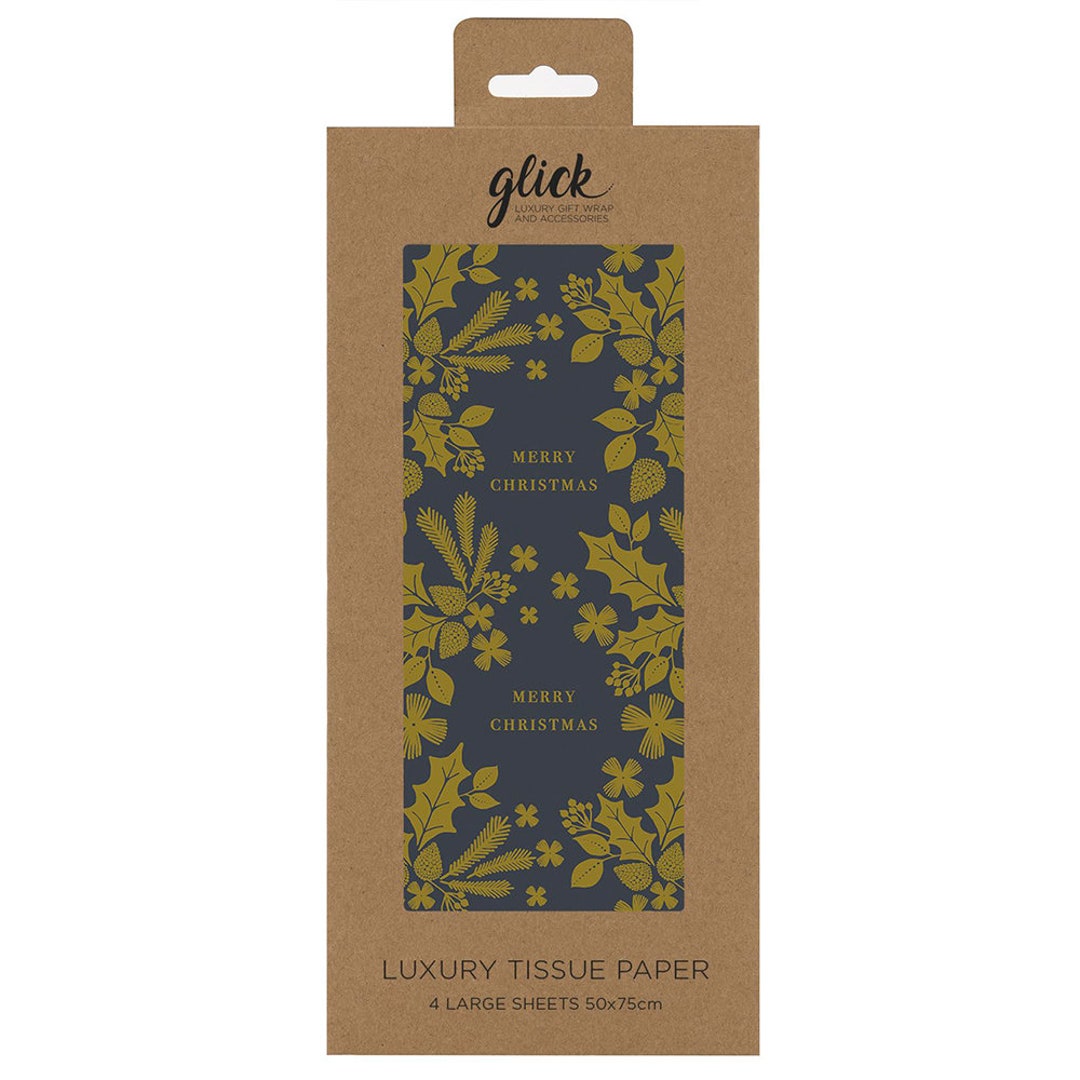 Christmas Lux Gold Holly Glick Tissue Wrapping Paper 4 Sheets 50 X 75 ...