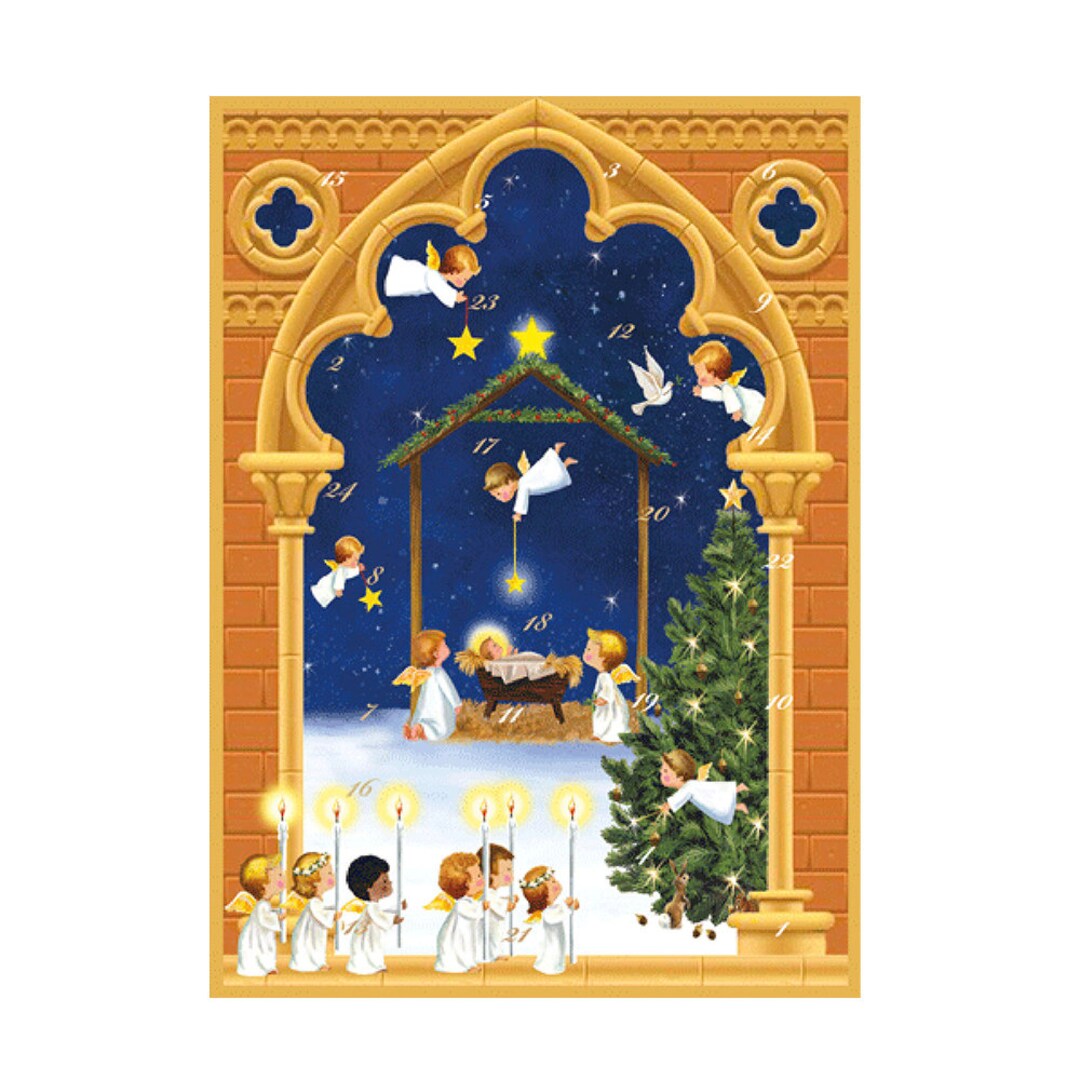 Angels Caspari Advent Calendar Card With 24 Small Doors to Open 18 X 13 ...