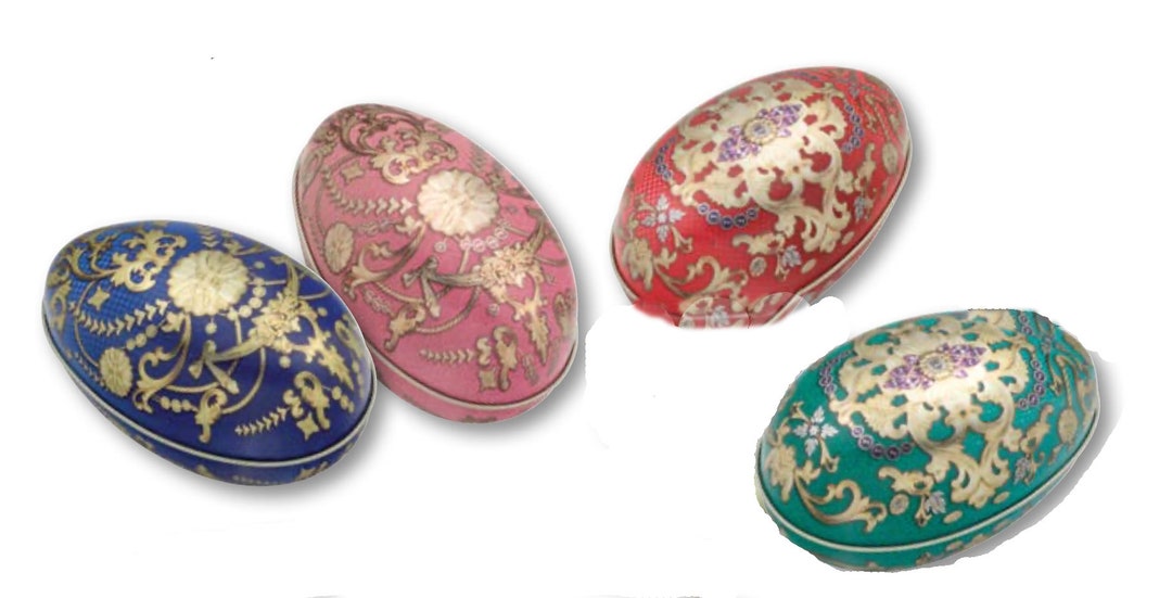 Decorative Egg Easter Tins 4 Different Tins in a Set Blue Pink Green ...