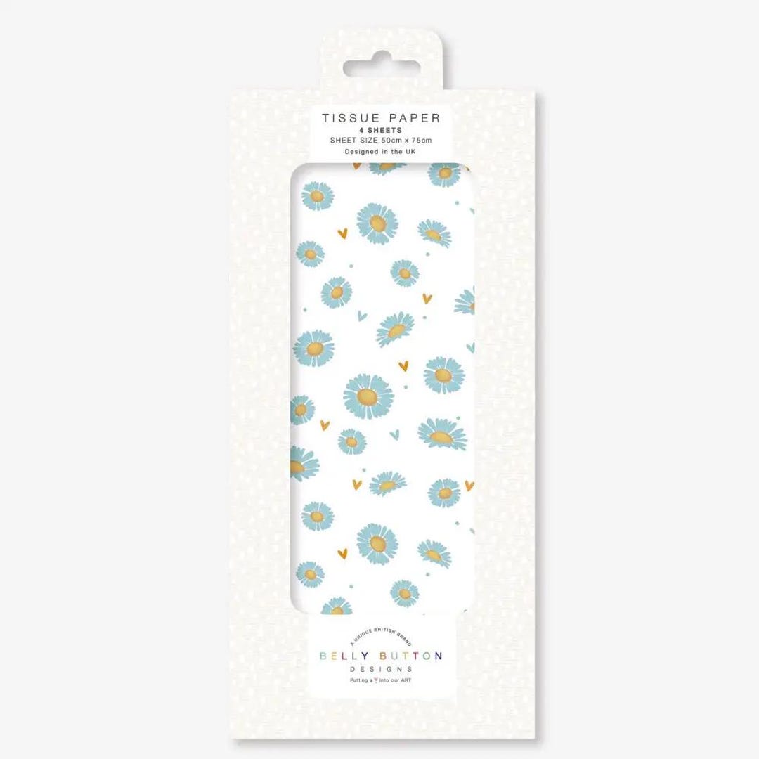 Blue Daisy Belly Button Tissue Wrapping Paper 4 Sheets 50 X 75 Cm ...