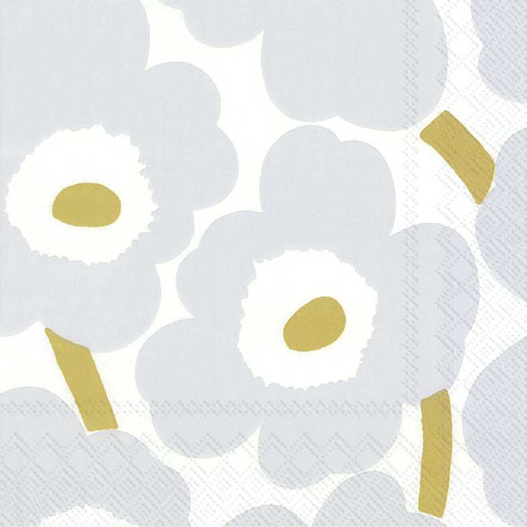 Marimekko Unikko White Silver Flower Cocktail IHR Paper Table Napkins ...