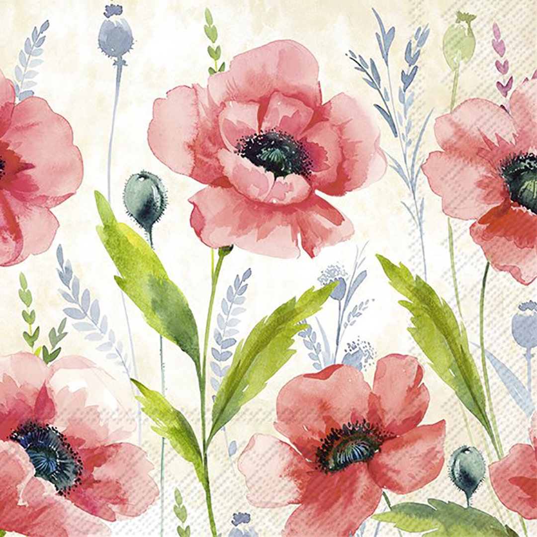 Mohana Cream Poppy Red Floral IHR Paper Table Napkins 33 Cm Square 3 ...