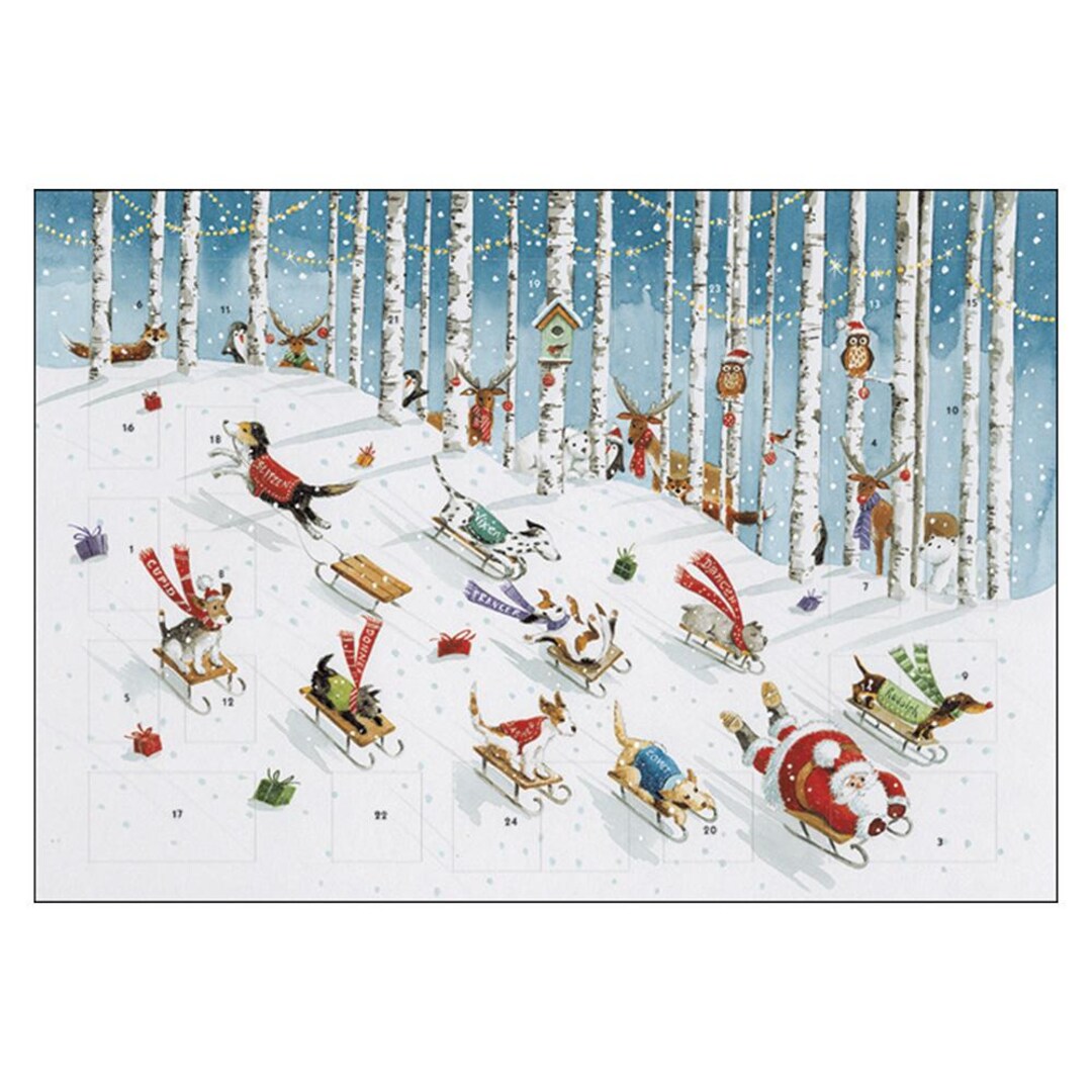 Dogs and Santa Sledging Tree Caltime Flat Traditional Advent Calendar ...