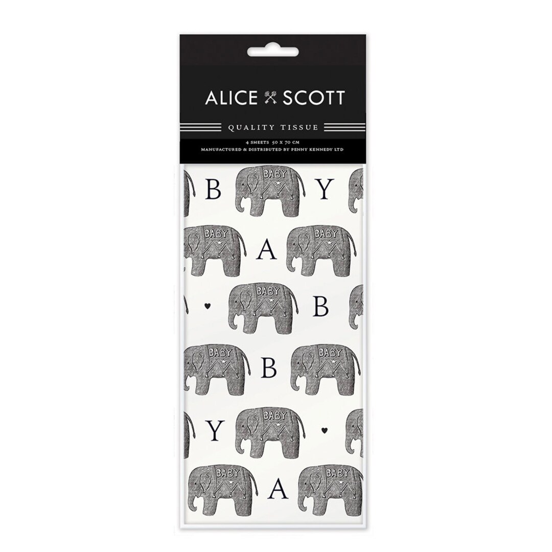 Alice Scott Baby Elephant Tissue Wrapping Paper 4 Sheets 50 X 75 Cm ...