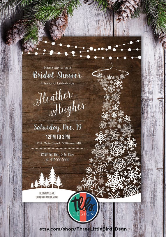 digital winter snowflake bridal shower invite invitation rustic winter ...