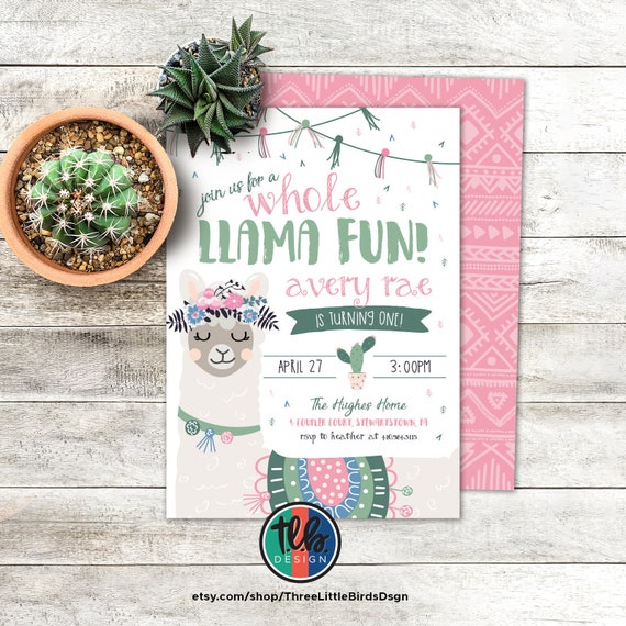 digital Llama fun Invitation Llama Birthday Invite Llama Invite Llama ...