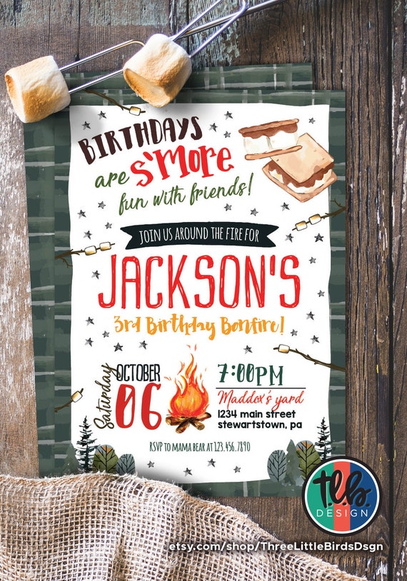 backyard birthday invitation s'mores birthday invite bonfire birthday camping birthday party ...